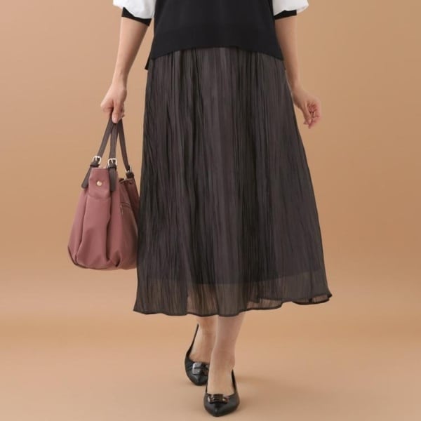 リフレクト（Reflect）/【秋映え／華やかな揺れ感】ワッシャー加工タックフレアロングスカート