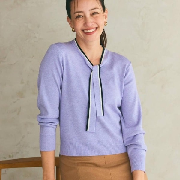 リフレクト（Reflect）/【秋映え／なめらかな着心地】バイカラーボウタイ付きニット