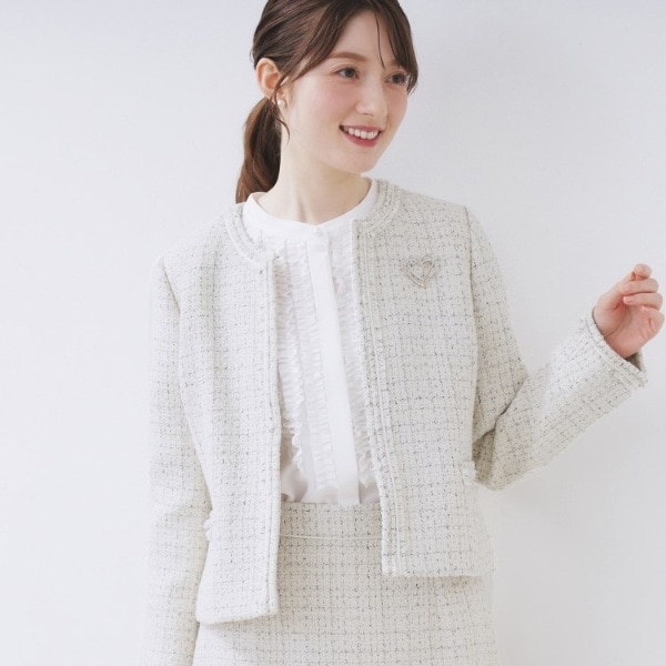 インデックス（index）/≪通勤・セレモニーセットアップ対応≫ノーカラーツイードジャケット【洗濯機OK】