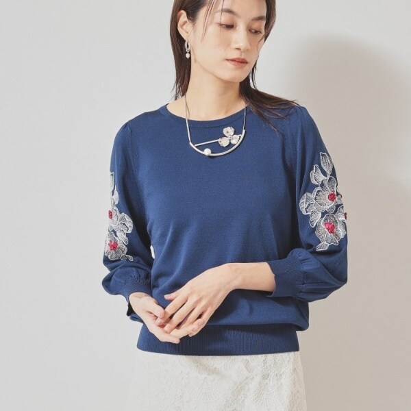 スーナウーナ（SunaUna）/【SS〜Lサイズ展開／リボン＆ビーズ刺繍】クラフトニット