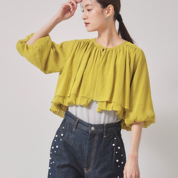 スーナウーナ（SunaUna）/【パウダーシフォン／バルーンスリーブ】クロプトブルゾン