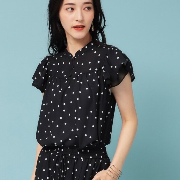 スーナウーナ（SunaUna）/【袖ラッフル／S〜L】ドット柄ブラウス