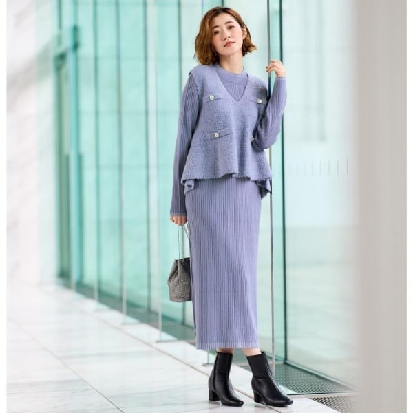 グローブ（grove）/【2点SET体型カバー】一枚で決まる、ペプラムベスト×ニットワンピース