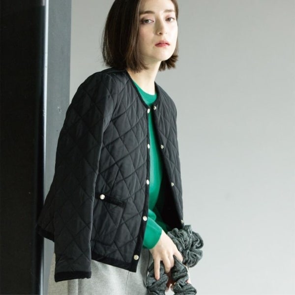 オペークドットクリップ（OPAQUE．CLIP）/撥水キルティングノーカラージャケット【洗濯機洗い可】