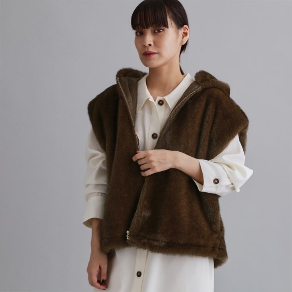 オペークドットクリップ（OPAQUE．CLIP）/【es】ミンクライクフェイクファーフードベスト【洗える】