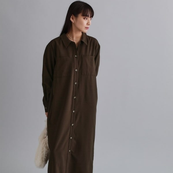 オペークドットクリップ（OPAQUE．CLIP）/【es】ダブルポケットロングシャツワンピース【洗濯機OK】