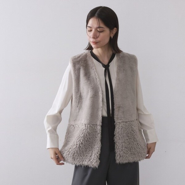 オペークドットクリップ（OPAQUE．CLIP）/フェイクファー×フェイクボアドッキングジレ【洗濯機OK】