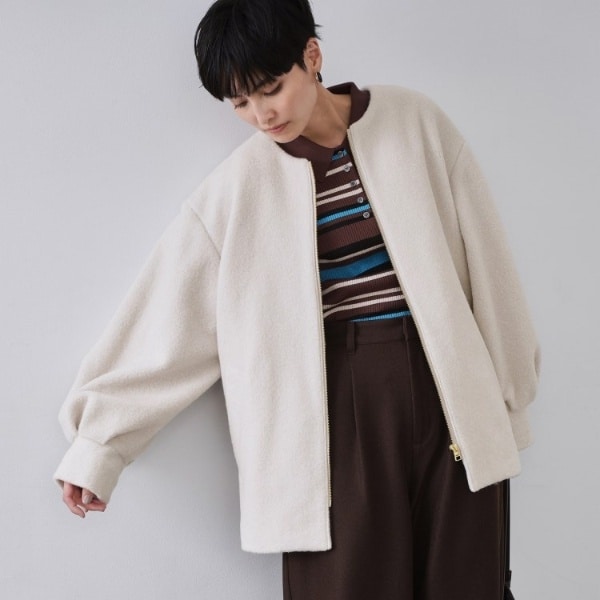 オペークドットクリップ（OPAQUE．CLIP）/もこもこノーカラージップミドルコート【洗える】