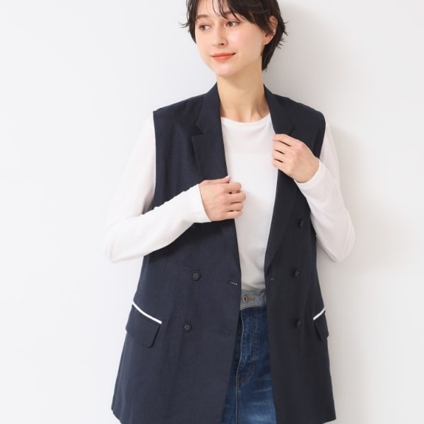 デッサン（Dessin）/【セットアップ可能・洗える】リネンスリーブレスジャケット