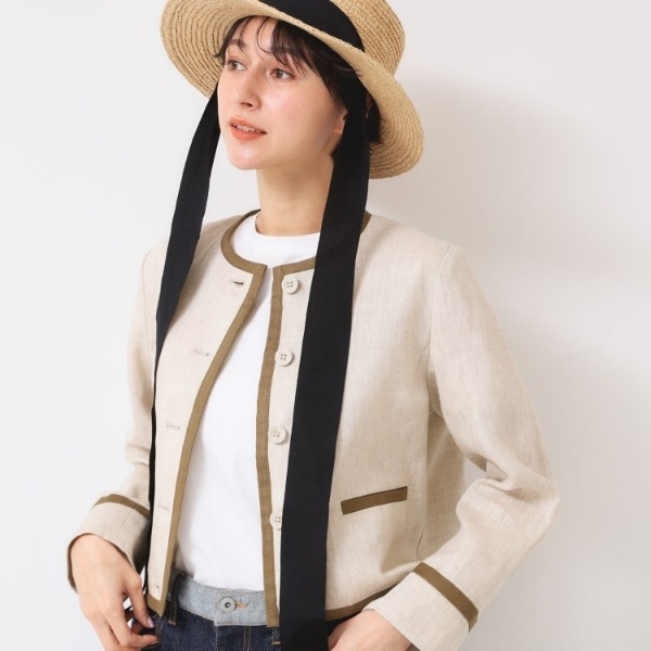 デッサン（Dessin）/【セットアップ可能・洗える】配色クルーネック麻ジャケット