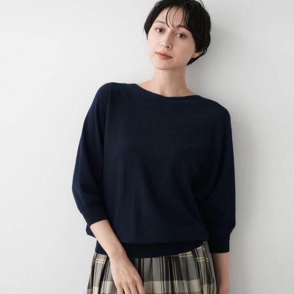 デッサン（Dessin）/【洗える】後ろボタンニットプルオーバー七分袖