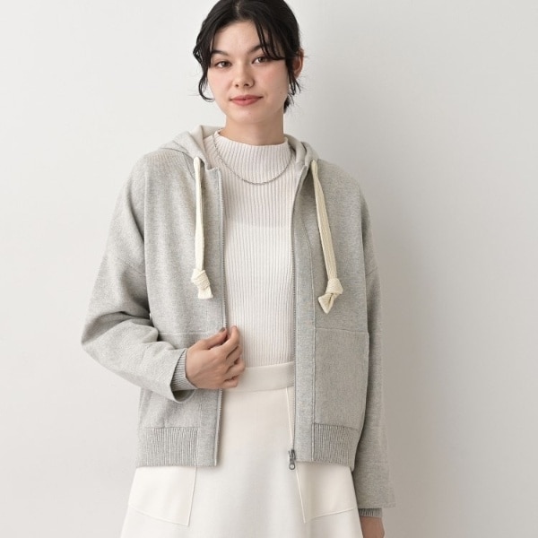 デッサン（Dessin）/【洗える】コットンカシミヤブレンドフードジップカーディガン