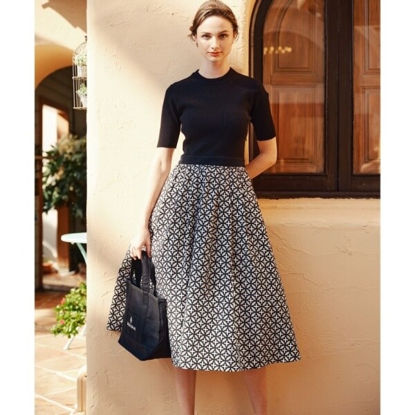 ドレステリア（DRESSTERIOR）/【着映え洗える】オーバーラップサークルリブニットコンビドレス