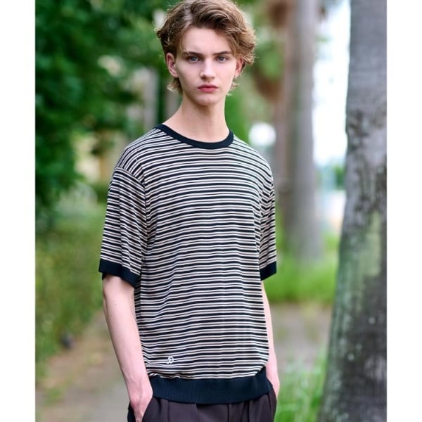 ドレステリア（DRESSTERIOR）/シルク混ボーダーハーフスリーブニットT