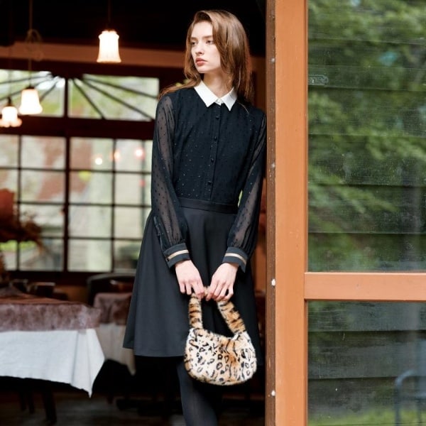 ドレステリア（DRESSTERIOR）/【洗えるきれいめ】フィルムドットクレリックワンピース