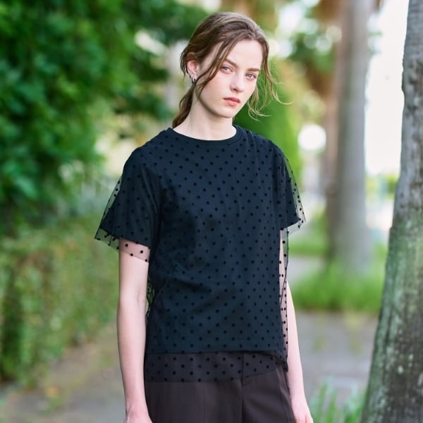 ドレステリア（DRESSTERIOR）/【洗える／シアー素材】ドットチュールレイヤードTシャツ