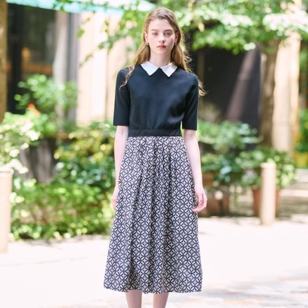 ドレステリア（DRESSTERIOR）/【美人百花／モデル美香着用】オーバーラップバイカラーニットコンビワンピース