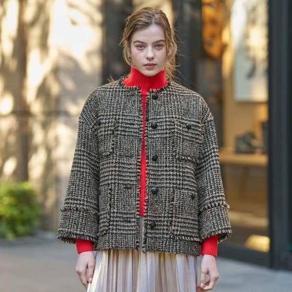 ドレステリア（DRESSTERIOR）/グレンチェックツイードショートコート