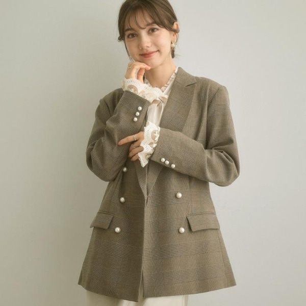 クチュールブローチ（Couture Brooch）/【高見え・きれいめ・通勤】レースカフス パール調釦テーラードジャケット