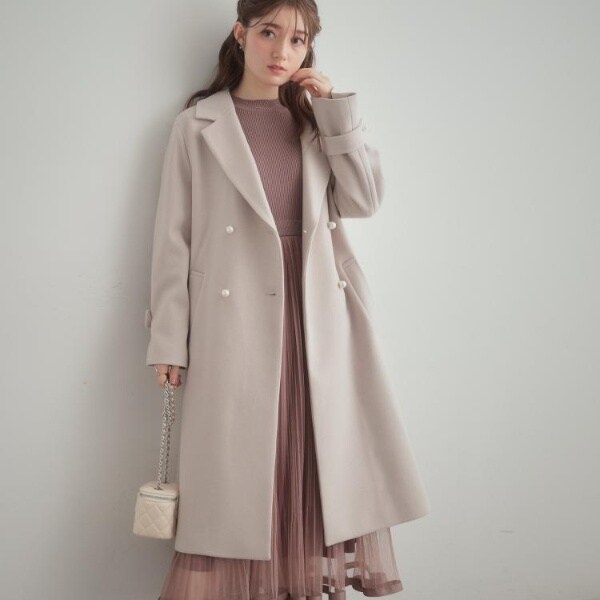 クチュールブローチ（Couture Brooch）/【大人上品・ベルト付き】パール調釦チェスターコート