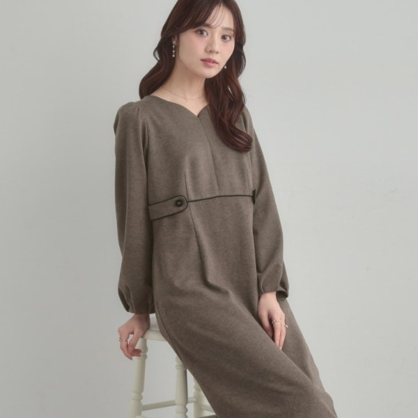 クチュールブローチ（Couture Brooch）/【通勤・起毛ポンチ】配色Aラインワンピース