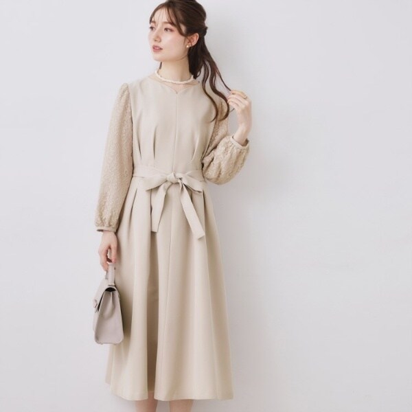 【NEW】クチュールブローチ（Couture Brooch）/レース袖タックフレアワンピース