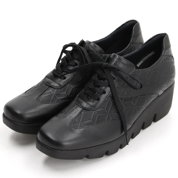 モネ（Monet）/【25秋冬新作】サイドゴム ウェッジソール レースアップシューズ