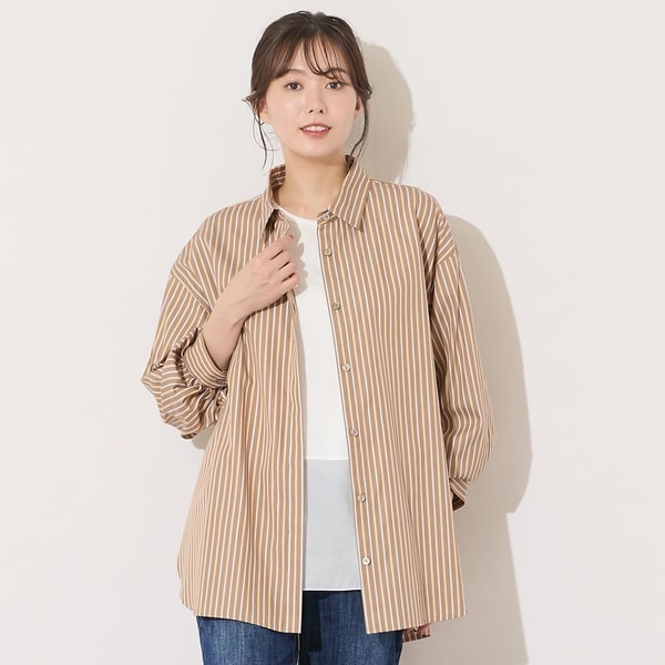 ピサーノ（PISANO）/【綿100％・手洗いOK】デザインスリーブストライプオーバーシャツ