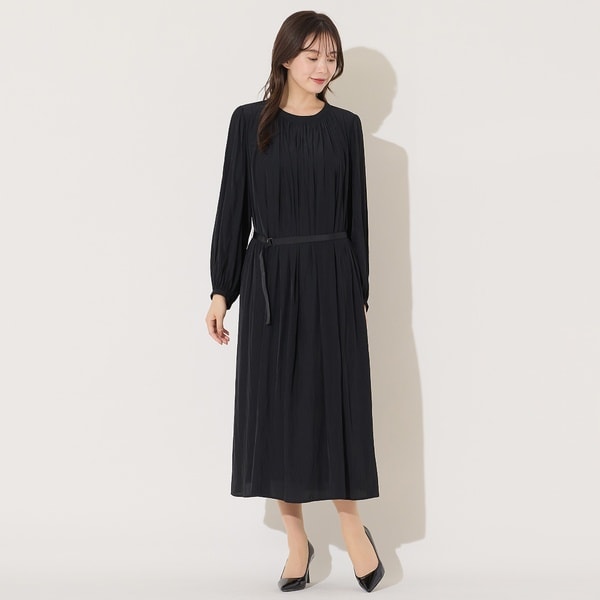 ピサーノ（PISANO）/【手洗いOK】割繊デシン・ギャザーワンピース（ブラック）