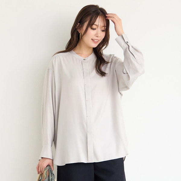 ピサーノ（PISANO）/【手洗いOK・接触冷感】キュプラツイルスタンドカラーブラウス