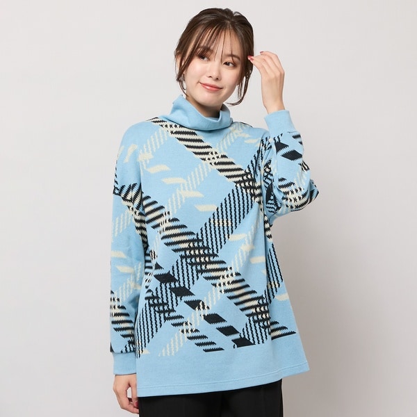 ピサーノ（PISANO）/【手洗いOK】パネルプリントWジャカードハイネック