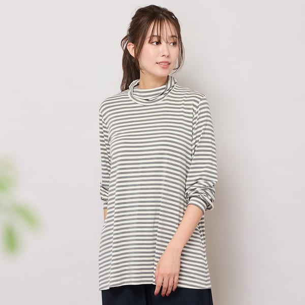 ピサーノ（PISANO）/【手洗いOK・吸湿発熱】ボーダーハイネックカットソー