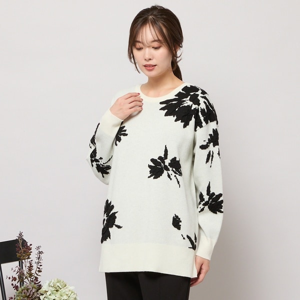ピサーノ（PISANO）/【手洗いOK】フラワーモチーフジャカードニット