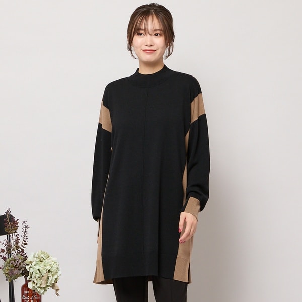 ピサーノ（PISANO）/バイカラー配色・チュニック丈ハイネックニット