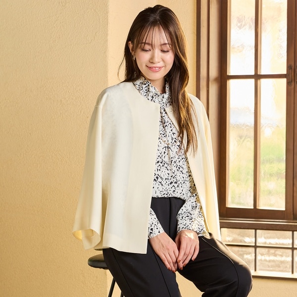 【NEW】ピサーノ（PISANO）/【ハレの日・セットアップ対応】ベルスリーブ・ノーカラーショートジャケット