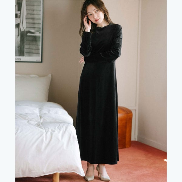 ユアーズ（ur’s）/【yukiさんコラボアイテム】バックリボンフィットアンドフレアベロアワンピース