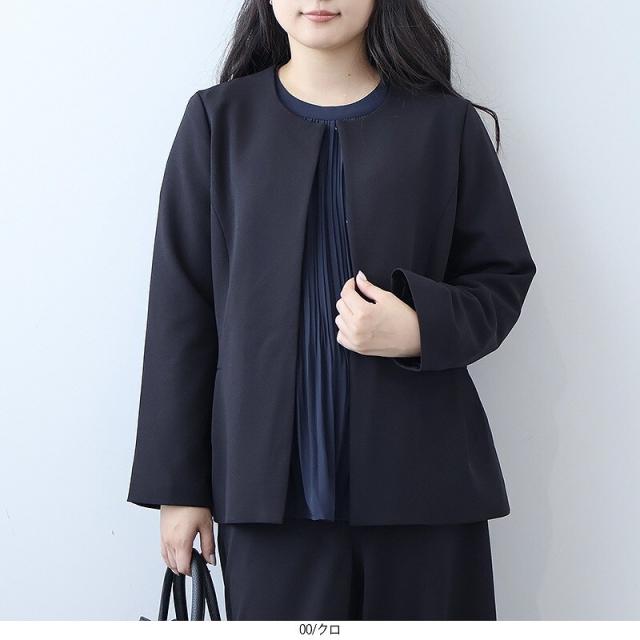 フルールbyミントブリーズ（fleur by mint breeze）/【大きいサイズ】【セットアップ】ふわもちジョーゼットノーカラージャケット