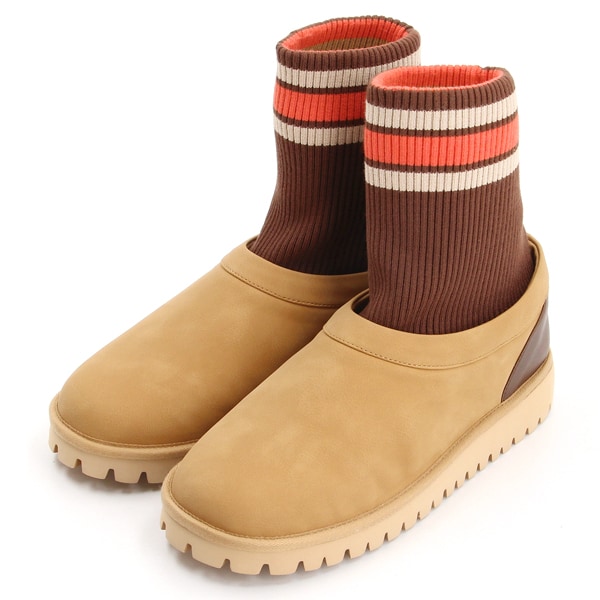 フラボア（FRAPBOIS）/ボアフリース　ショートブーツ　リブソックス　スリッポン