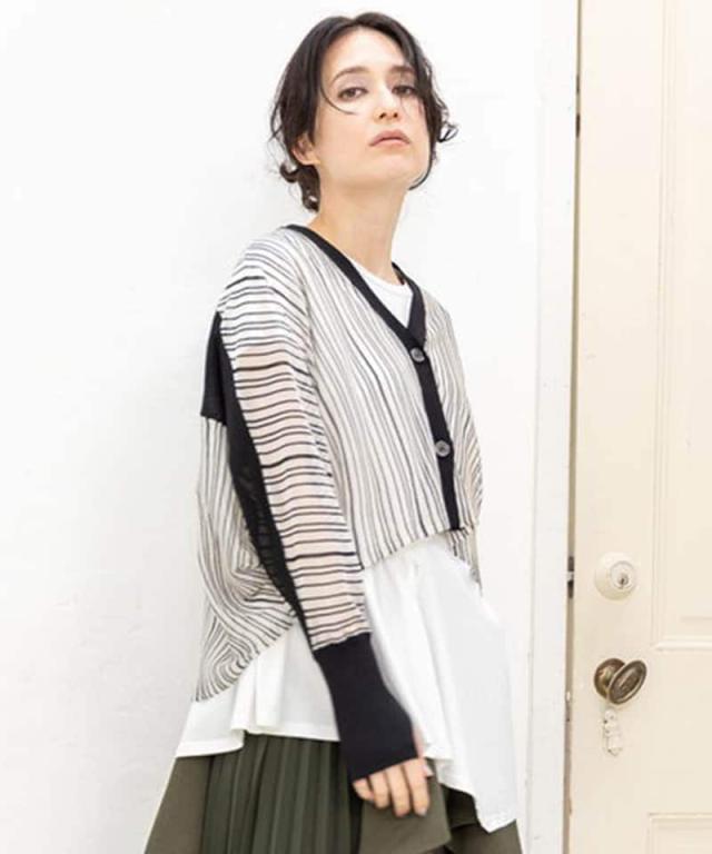 オズモーシス（OSMOSIS）/シアーストライプニットカーディガン