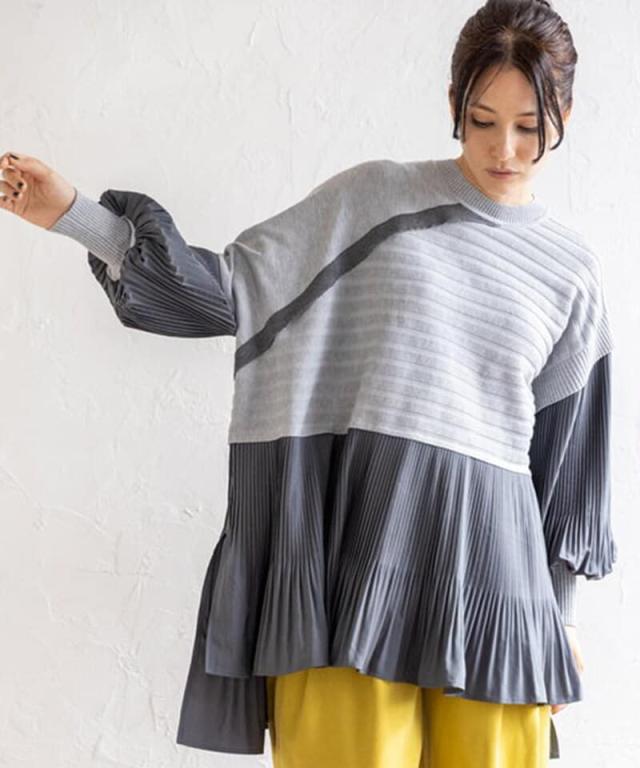 オズモーシス（OSMOSIS）/プリーツ切替ニットプルオーバー