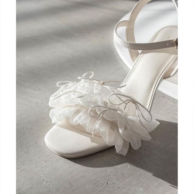 ランダ（RANDA）/【22．5−25．5】ミニリボンフリルヒールサンダル