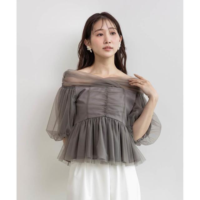 ランダ（RANDA）/チュールペプラムオフショルブラウス