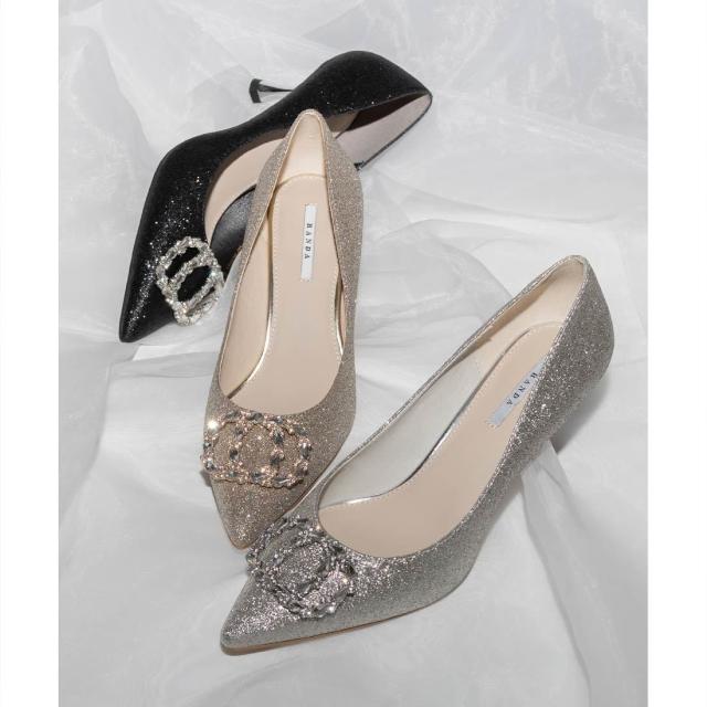 ランダ（RANDA）/＜25秋冬新作＞【22−25．5】ビジューバックルグリッターパンプス