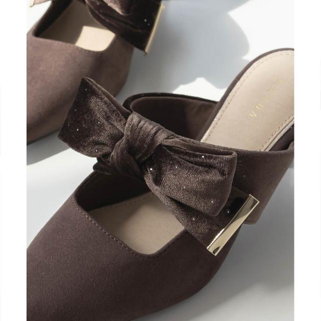 ランダ（RANDA）/＜25秋冬新作＞【22．5−25．5】ビッグベロアリボンミュールパンプス