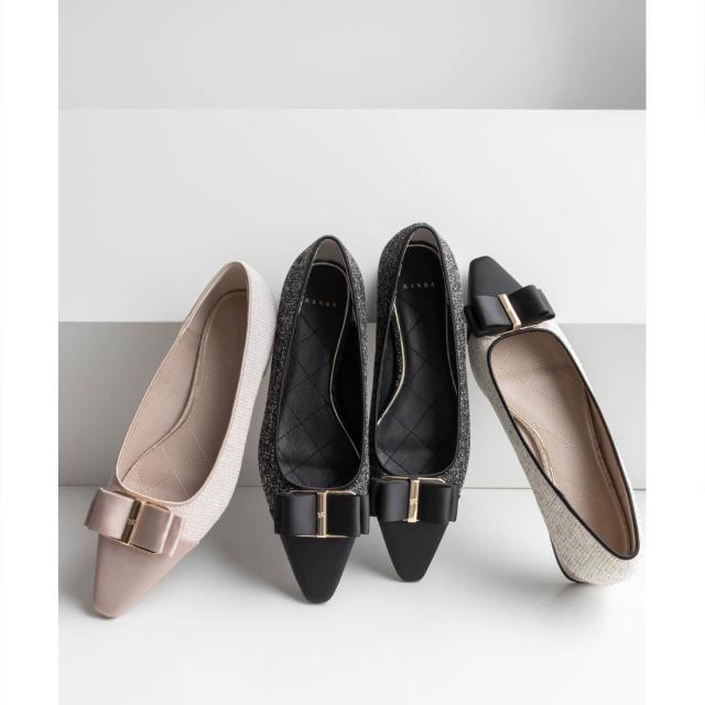 ランダ（RANDA）/＜25秋冬新作＞【22−25．5】コンビマテリアルリボンフラットパンプス