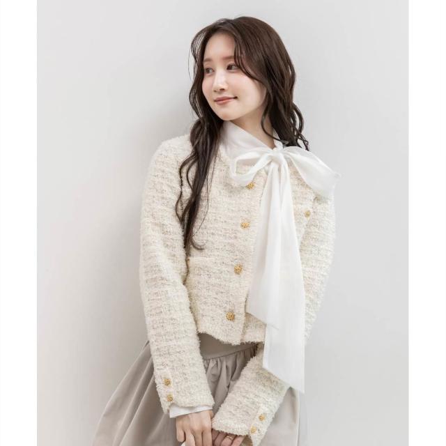 ランダ（RANDA）/＜25秋冬新作＞ツイードニットカーディガン