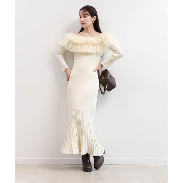 ランダ（RANDA）/＜25秋冬新作＞【選べる丈感】3Dフラワーフリルオフショルニットワンピース