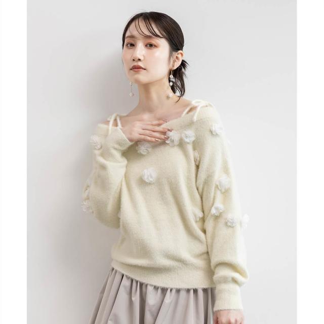ランダ（RANDA）/＜25秋冬新作＞フラワーモチーフシャギーニットトップス ランダ（RANDA）/＜25秋冬新作＞フラワーモチーフシャギーニット