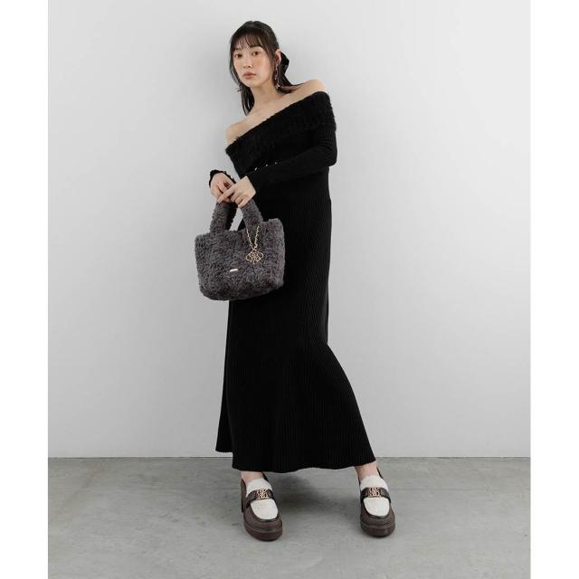 ランダ（RANDA）/＜25秋冬新作＞シャギーカラーオフショルダーニットワンピース