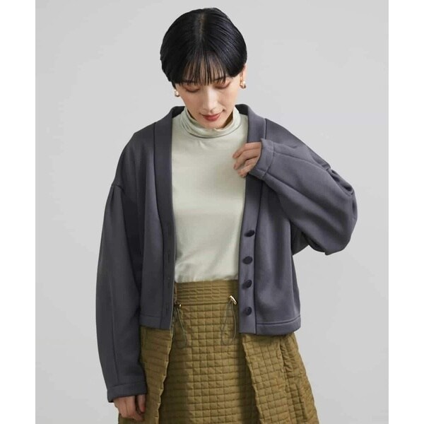 ミッシェルクラン（MICHEL ）/裏起毛ジャージーVネックカーディガン